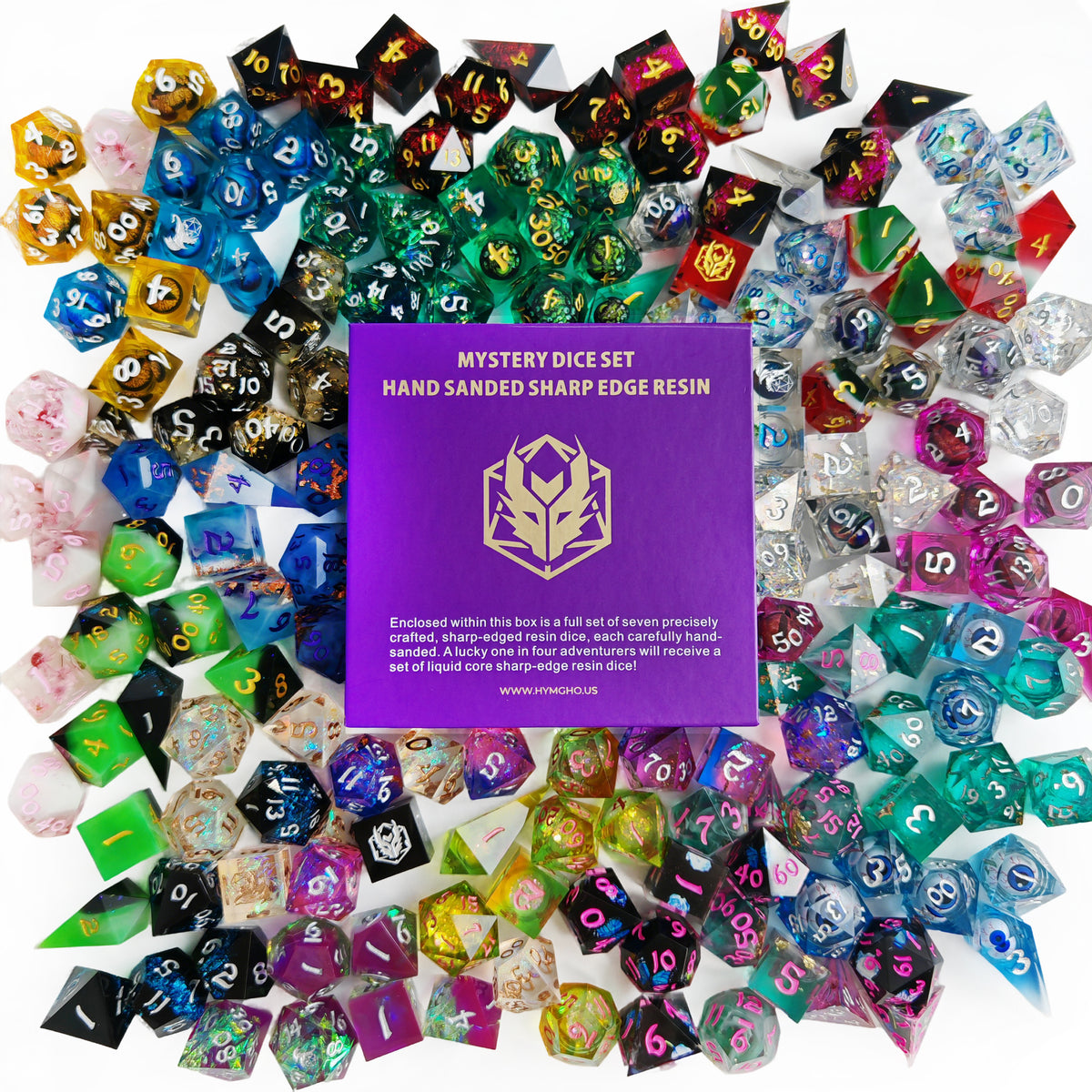 Mystery Set of 7 Hand Sanded Sharp Edge Resin Polyhedral RPG Dice ...