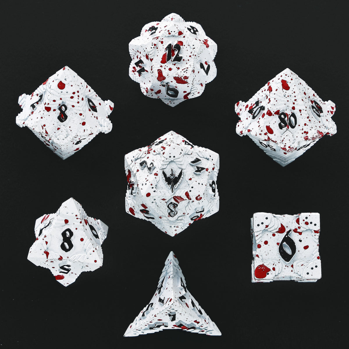 Solid Metal Paladin Class RPG Dice Set - Matt White/Blood Spatter ...