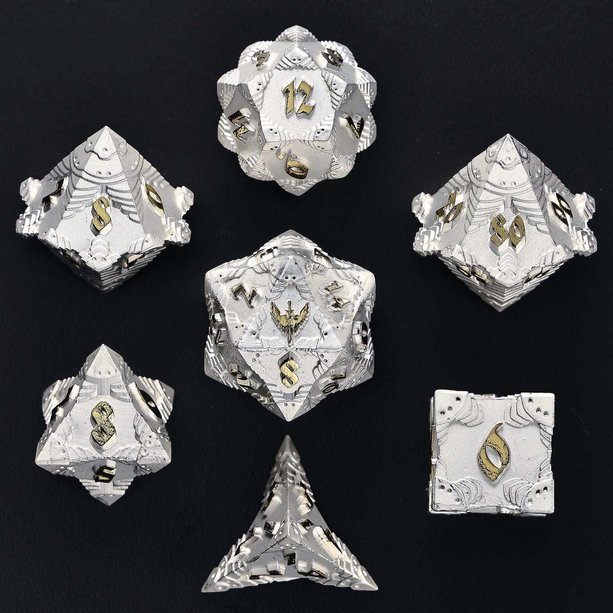 Solid Metal Paladin Class RPG Dice Set - Matt Silver w/Gold – Hymgho ...