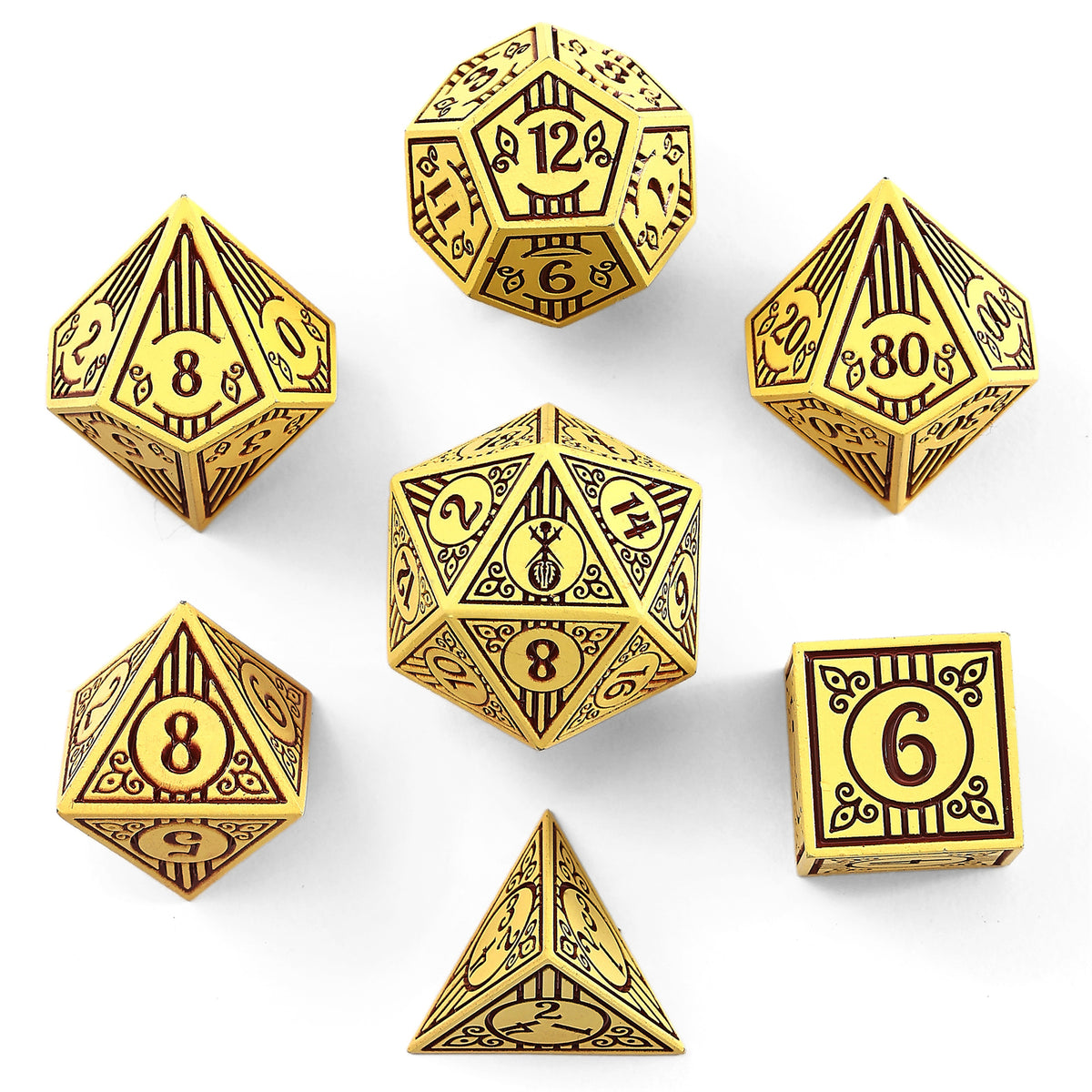 Solid Metal Bard RPG Dice Set - Dark Cream w/Brown – Hymgho Premium Dice
