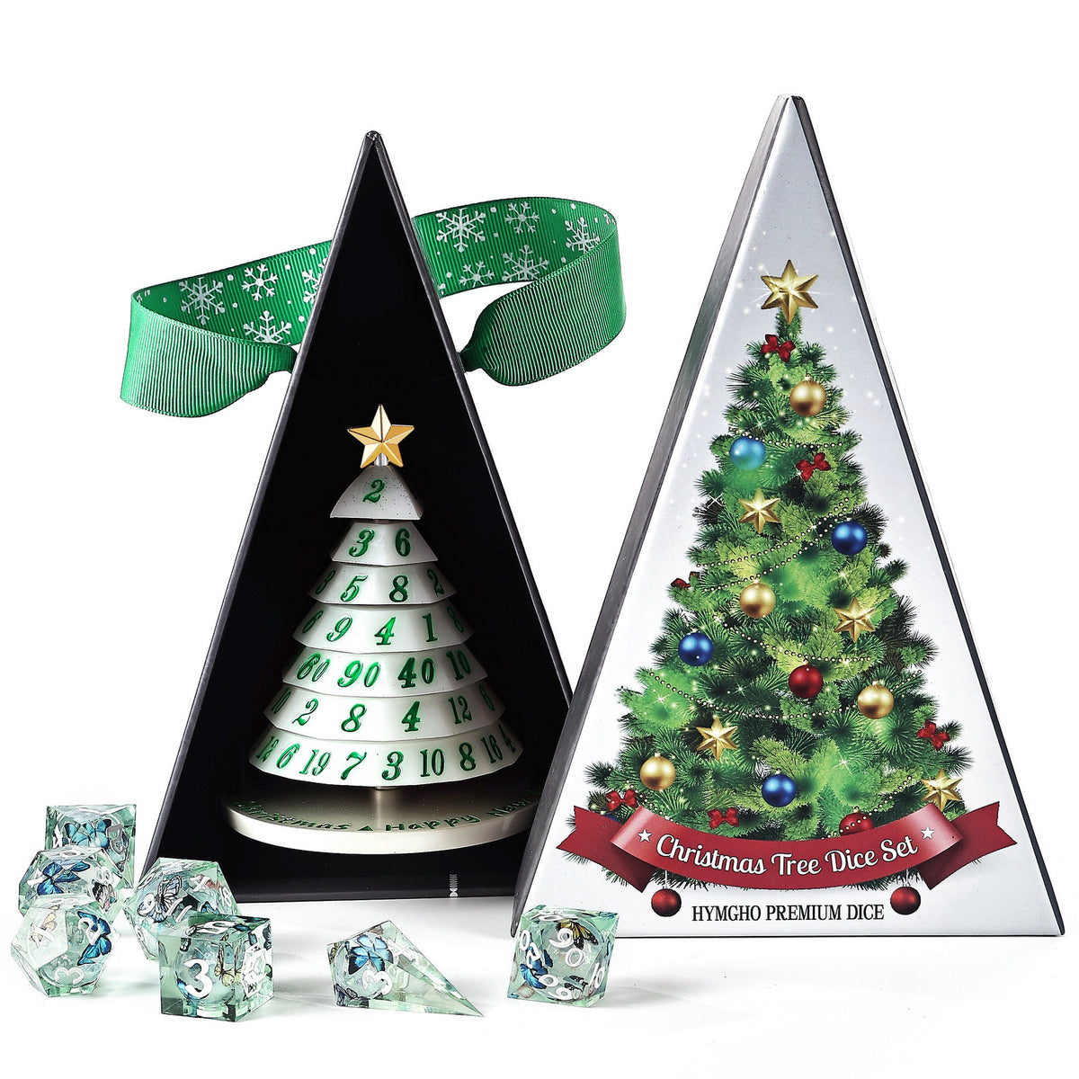 Resin Christmas Tree Dice - Snow White with Green – Hymgho Premium Dice