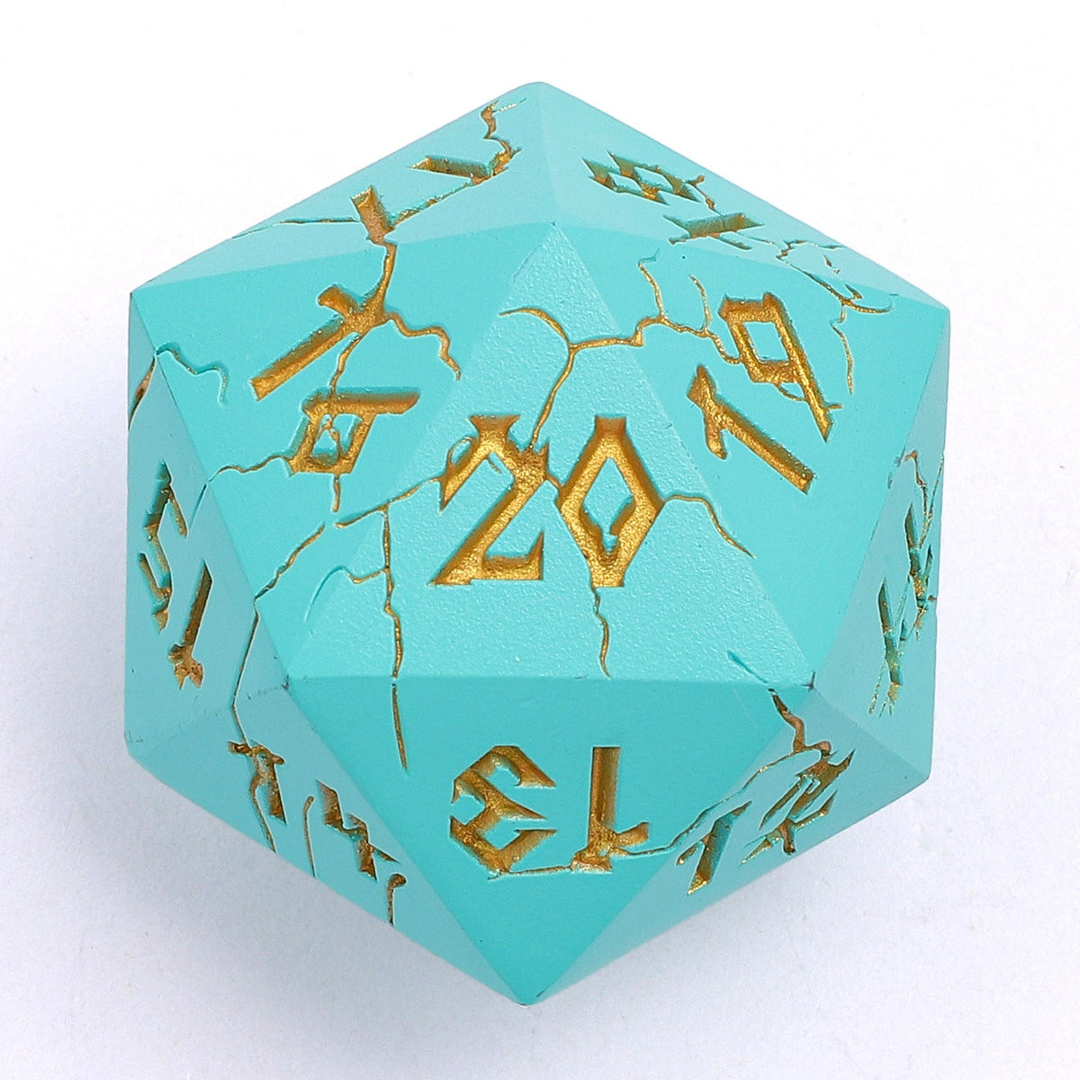 Barbarian 35mm Solid Metal Single D20 Spindown - Turquoise with Gold ...